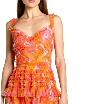 Mac Duggal Sleeveless Floral Ruffle A-line Maxi Dress