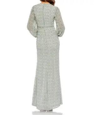 Mac Duggal Embellished V-neck Gown With Long Sleeves