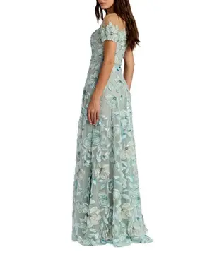 Mac Duggal High Neck Cap Sleeve Embellished A-line Gown