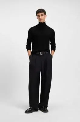 Hugo Merino Wool Turtleneck Sweater With Embroidered Logo