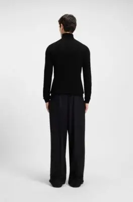 Hugo Merino Wool Turtleneck Sweater With Embroidered Logo