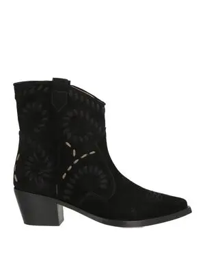 CORAL BLUE Suede Embroidered Pointed Toe Cowboy Ankle Boots