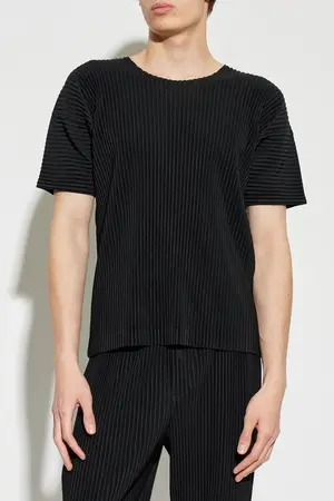 Issey Miyake Pleated T-shirt With A Crew Neck - Black