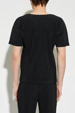 Issey Miyake Pleated T-shirt With A Crew Neck - Black