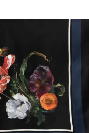 MAISON MARGIELA Silk Scarf With Floral Motif - Black