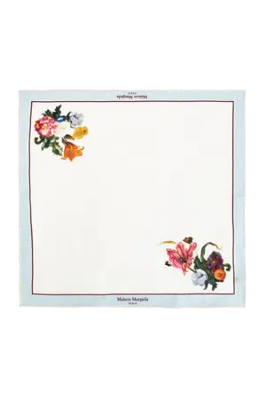 MAISON MARGIELA Silk Scarf With Floral Motif - Cream