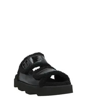 Hogan Flat Leather Sandals With Sherpa Trims