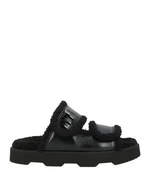 Hogan Flat Leather Sandals With Sherpa Trims