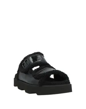 Hogan Flat Leather Sandals With Sherpa Trims