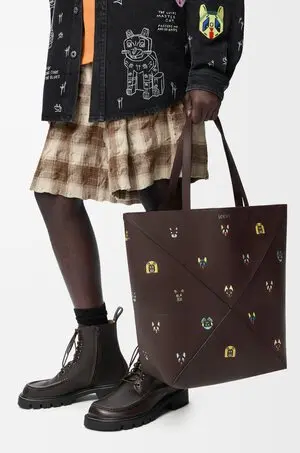 Loewe Cats Xl Puzzle Fold Tote In Nappa Leather - Brown