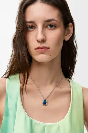 Loewe Scarabeo Necklace In Sterling Silver, Enamel, And Crystal - Silver/blue