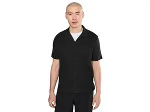 Vince Mesh Knit Short Sleeve Cabana Shirt T Shirt - Black