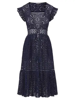 CHANGE OF SCENERY Neutrals / Lauren Lace Coverup Dress Seaside Eyelet In Navy - Blue