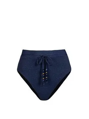 CHANGE OF SCENERY Belted High Leg Bikini Bottom In Marine Metallic - Blue