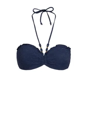 CHANGE OF SCENERY Alexis Metallic Bandeau Halter Bikini Top - Blue