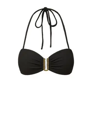 CHANGE OF SCENERY Cindy Textured Bandeau Swim Top With Gold U-ring Detail - Black