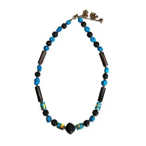 BELLUS DOMINA Howlite & Tribal Wood Beads Necklace - Blue