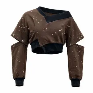 GAO REPUBLIC Cropped Snap Sleeve Sweatshirt With Detachable Sleeves