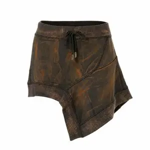 GAO REPUBLIC Asymmetrical Acid Wash Mini Skirt With Drawstring