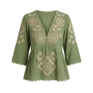 RAFFYA Aubrey V-neck Embroidered Blouse