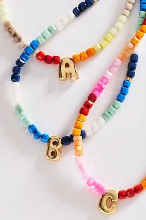 Anthropologie Beaded Initial Necklace With Cubic Zirconia Accent - B