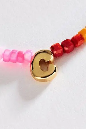 Anthropologie Beaded Initial Necklace With Cubic Zirconia Accent C