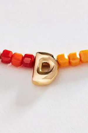 Anthropologie Beaded Initial Necklace With Cubic Zirconia Accent D
