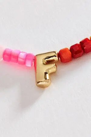 Anthropologie Beaded Initial Necklace With Cubic Zirconia Accent F