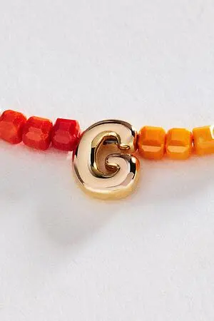 Anthropologie Beaded Initial Necklace With Cubic Zirconia Accent G