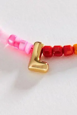 Anthropologie Beaded Initial Necklace With Cubic Zirconia Accent - L