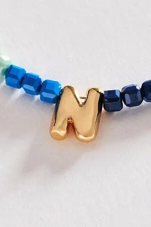Anthropologie Beaded Initial Necklace With Cubic Zirconia Accent N