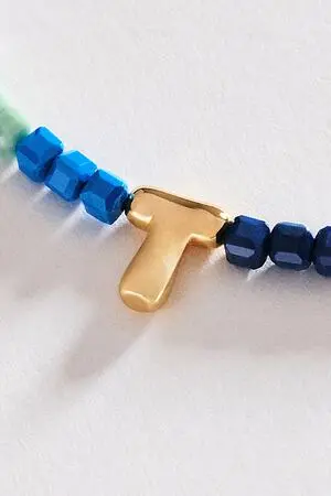 Anthropologie Gold-plated Beaded Initial Necklace - T
