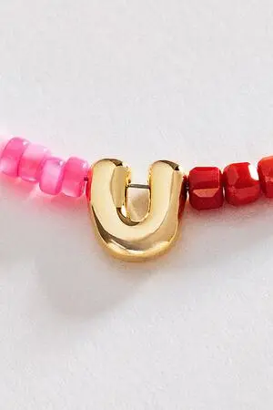 Anthropologie Beaded Initial Necklace With Cubic Zirconia Accent U