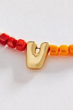 Anthropologie Beaded Initial Necklace With Cubic Zirconia Accent V