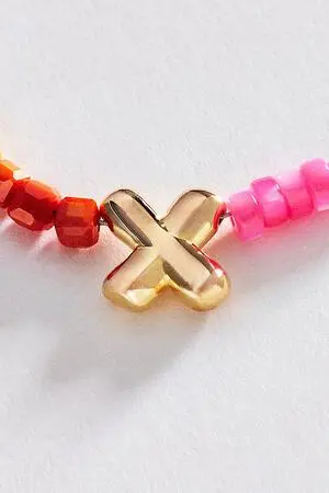 Anthropologie Beaded Initial Necklace With Cubic Zirconia Accent X