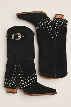 DINGO Howdy Honey Embellished Leather Boots - Black