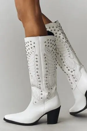 DINGO Embellished Leather Boots - White