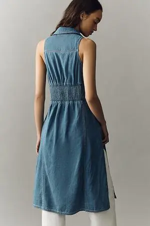 PILCRO 100% Cotton Denim Midi Shirt Dress