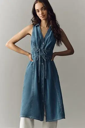 PILCRO 100% Cotton Denim Midi Shirt Dress