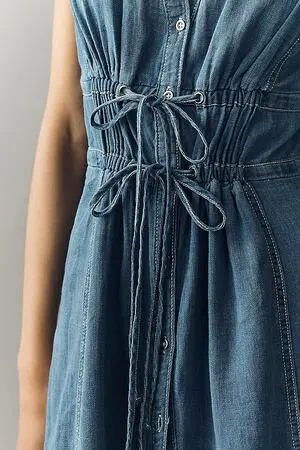 PILCRO 100% Cotton Denim Midi Shirt Dress