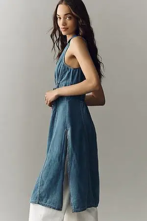 PILCRO 100% Cotton Denim Midi Shirt Dress