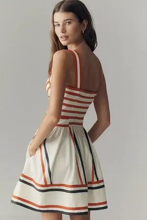 Anthropologie Linen Geometric Print Mini Dress