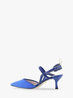 Fendi Colibrì Lite Mesh And Leather Slingback Heels With Floral Detail - Blue