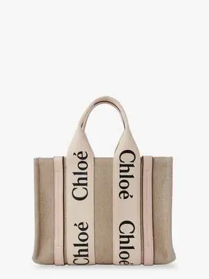 Chloé CHLOE Woody Linen And Leather Tote Bag Beige