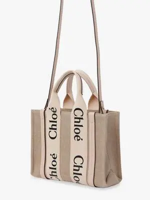Chloé Woody Linen And Leather Tote Bag - Beige