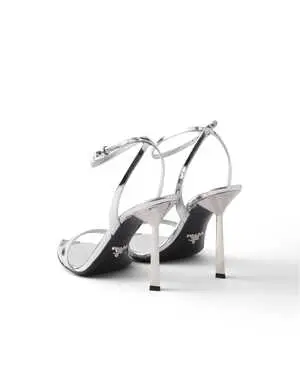Prada Metallic Leather High-heeled Sandals With Ankle Strap