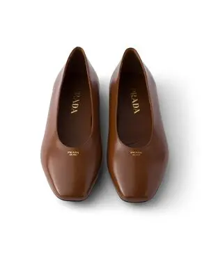 Prada Brushed Leather Ballerinas - Cognac