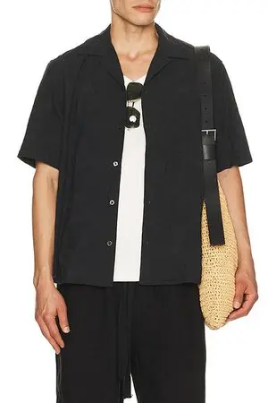 CORRIDOR Paisley Embroidery Short Sleeve Shirt - Black