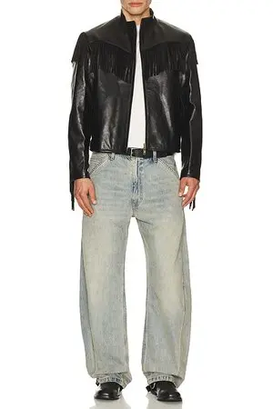 AUSTIN POST Leather Fringed Western Cafe Racer Jacket