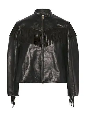 AUSTIN POST Leather Fringed Western Cafe Racer Jacket
